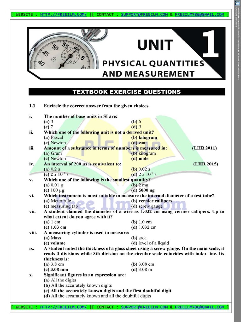 9th Physics, Ch#1, Exercise Questions Answers - Compressed | PDF