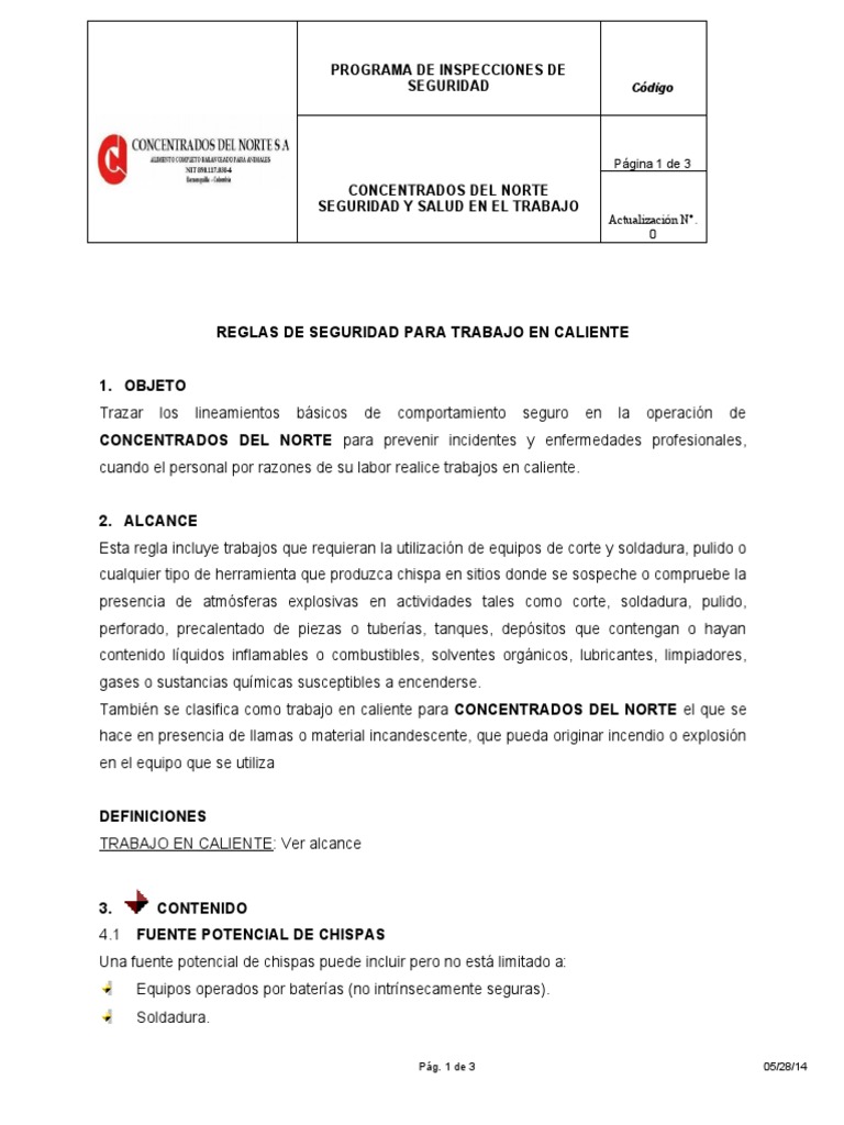 Siso-Reglas de Seguridad para Trabajo en Caliente-023 | PDF | Soldadura ...