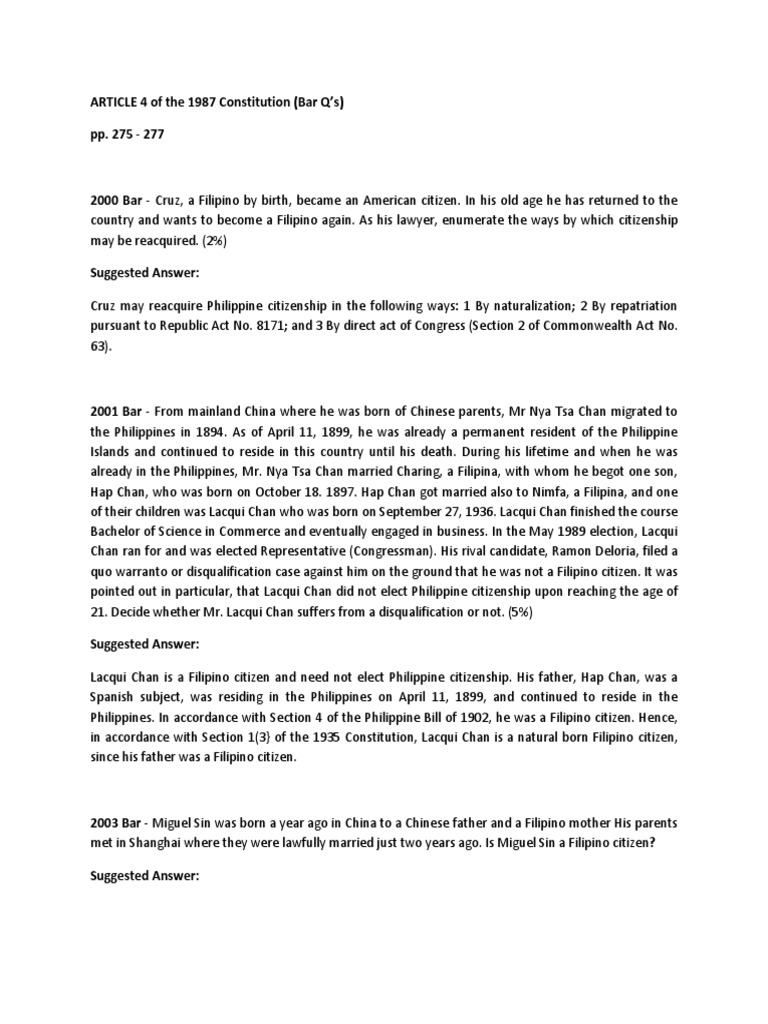 ARTICLE 4 and 5 of The 1987 Constitution | PDF | Naturalization ...