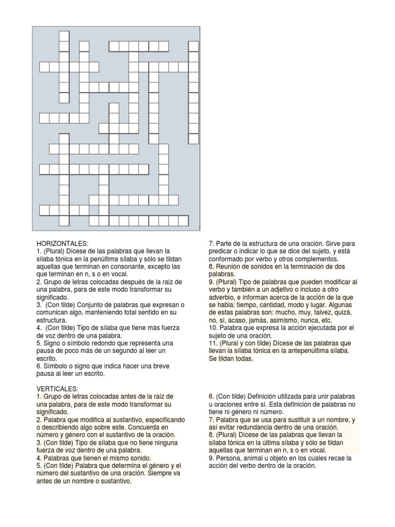 Crucigrama Gramatical | PDF | Palabra | Numero Gramatical