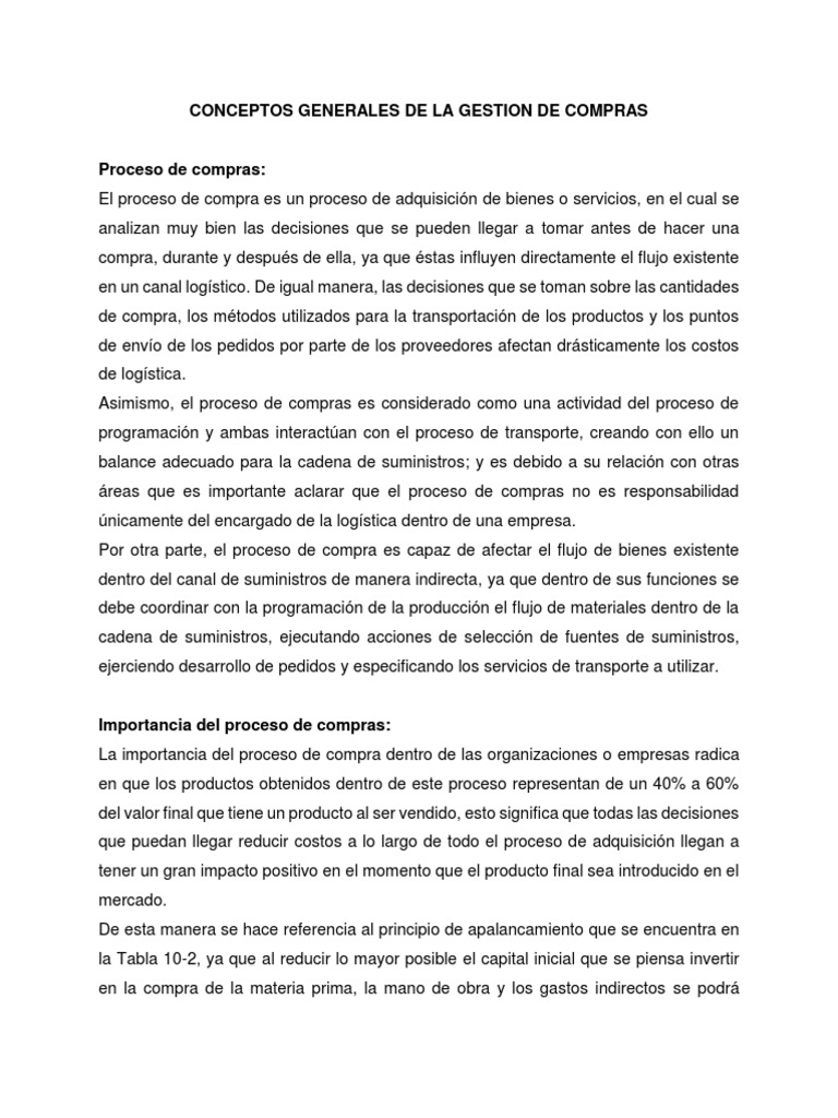 Conceptos Generales de La Gestion de Compras | PDF | Logística | Precios