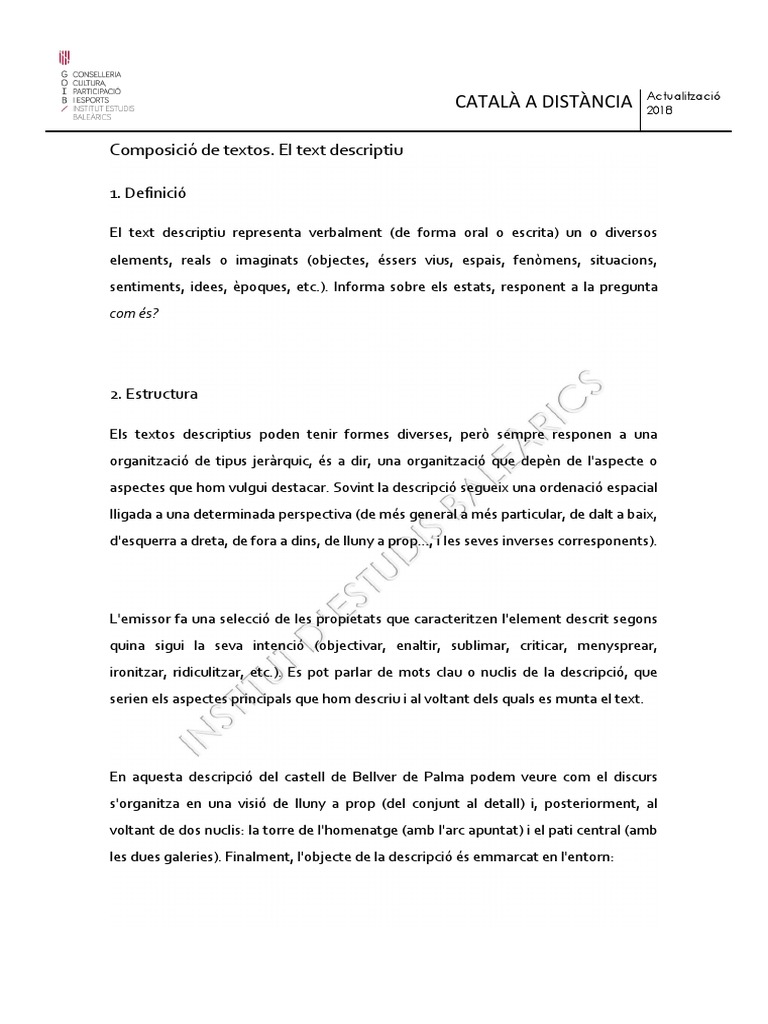 Composició de Textos. El Text Descriptiu | PDF