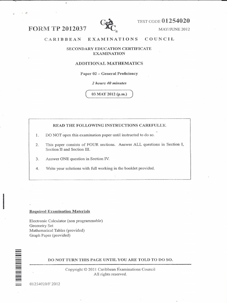Csec Add Maths 2012 Paper 2 PDF | PDF