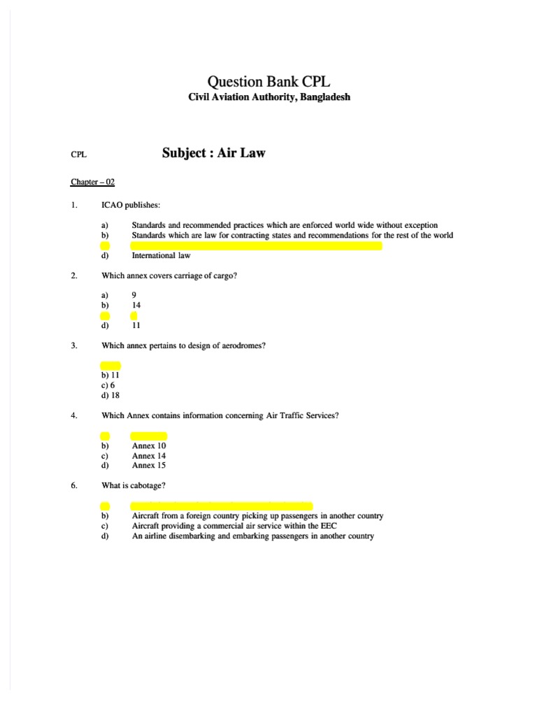 CPL Air Law Question Bank | PDF | Visual Flight Rules | Instrument ...