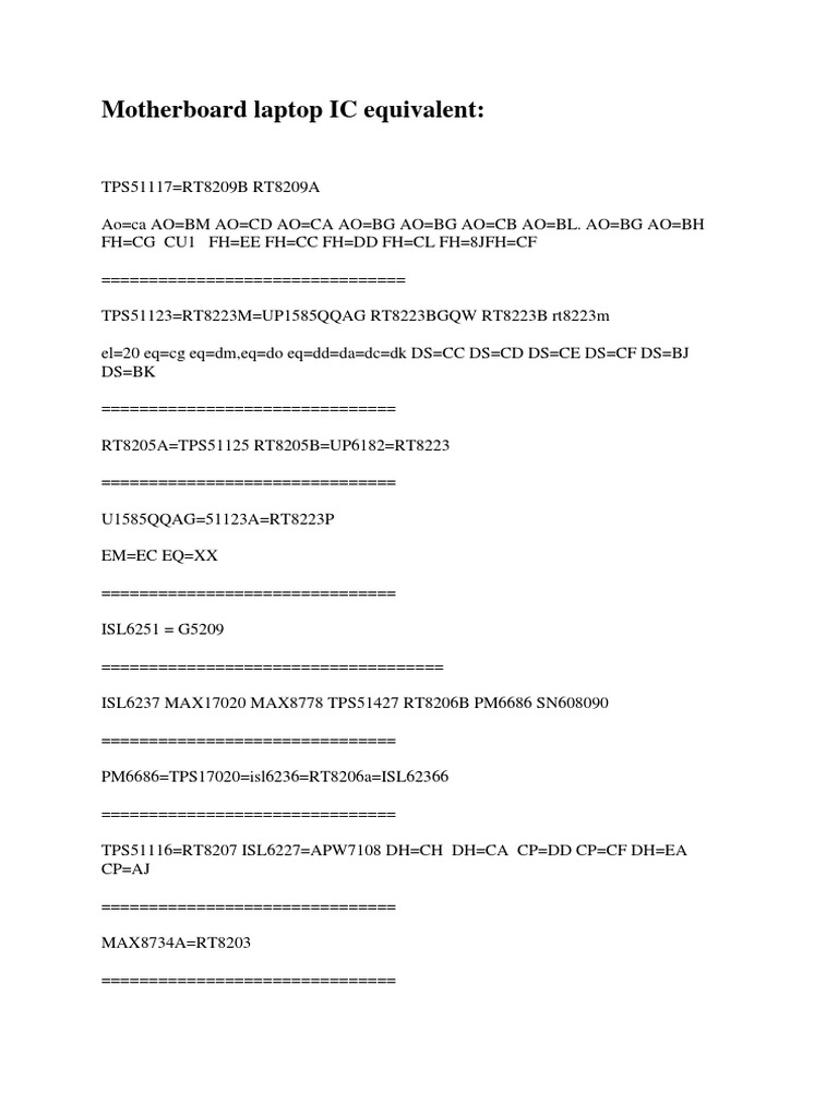 Laptop IC Equivalent List | PDF | Personal Computing | Classes Of Computers