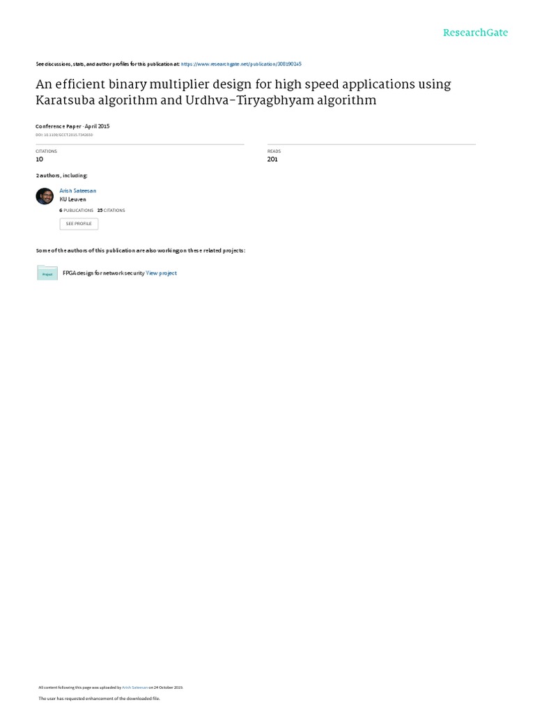 Karatsuba Algorithm and Urdhva-Tiryagbhyam Algorithm | PDF | Algorithms ...