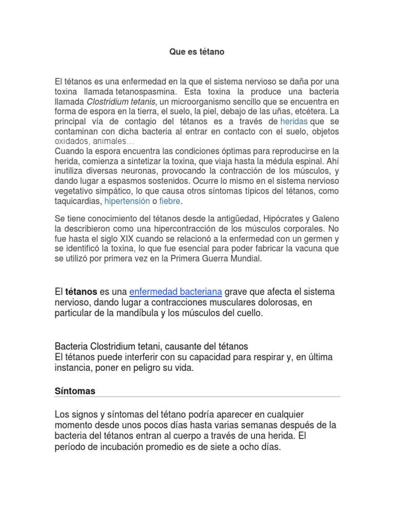 Qué es el tétano y sus síntomas | PDF | Enfermedades y trastornos ...
