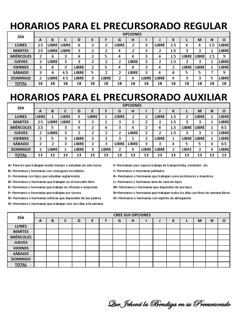 Horarios Precursorado Regular y Auxiliar | PDF