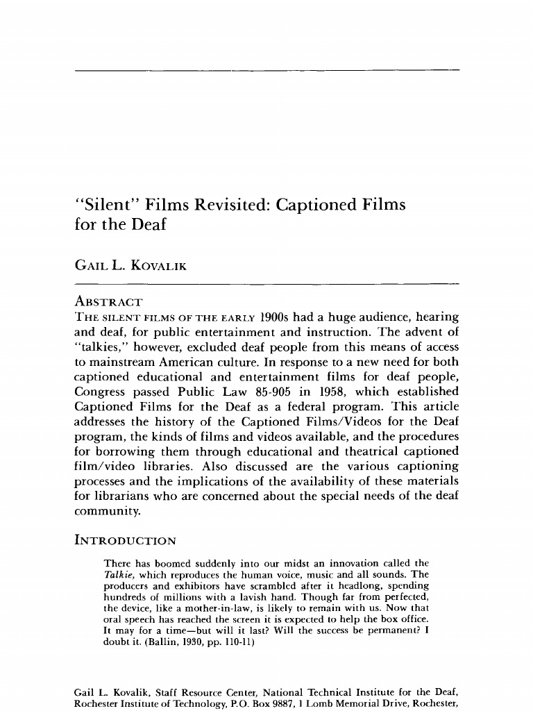 "Silent" Films Rev Sited - Captioned Fi Ms For The Deaf | PDF ...