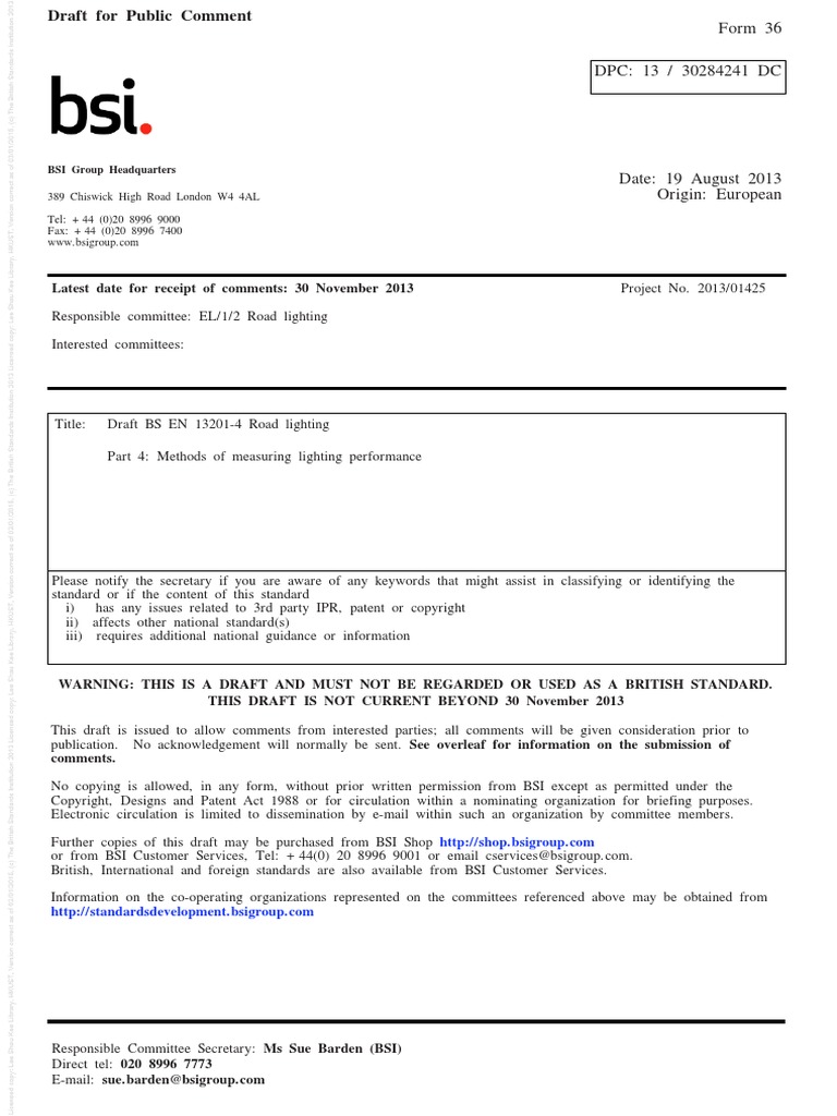 (BS EN 13201-4) - Road Lighting. Part 4. Methods of Measuring Lighting Performance | PDF ...