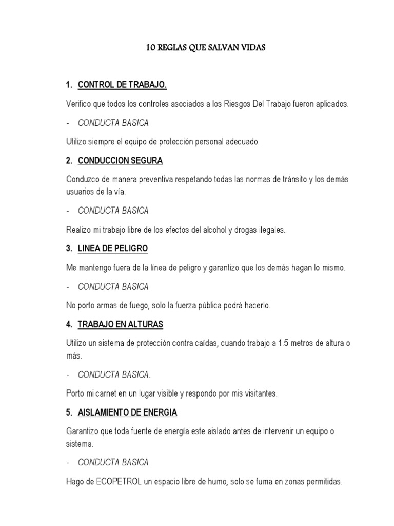 10 Reglas Que Salvan Vidas | PDF