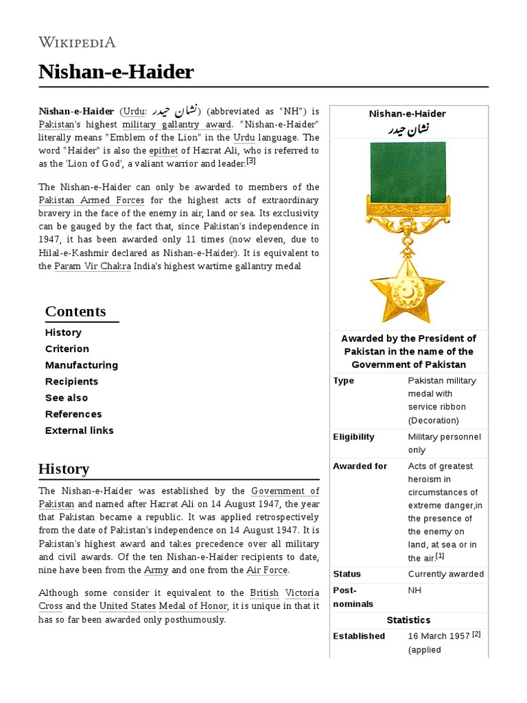 Nishan e Haider | PDF | Government Of Pakistan | Military