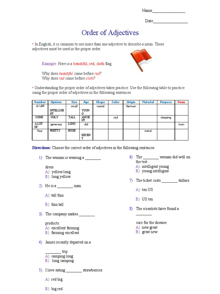 Order Of Adjectives Pdf : Adjective Order – TJHA