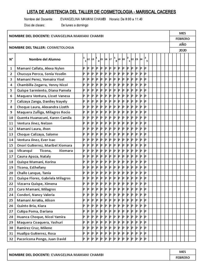 Modelo de Formato: Lista de Asistencia | PDF