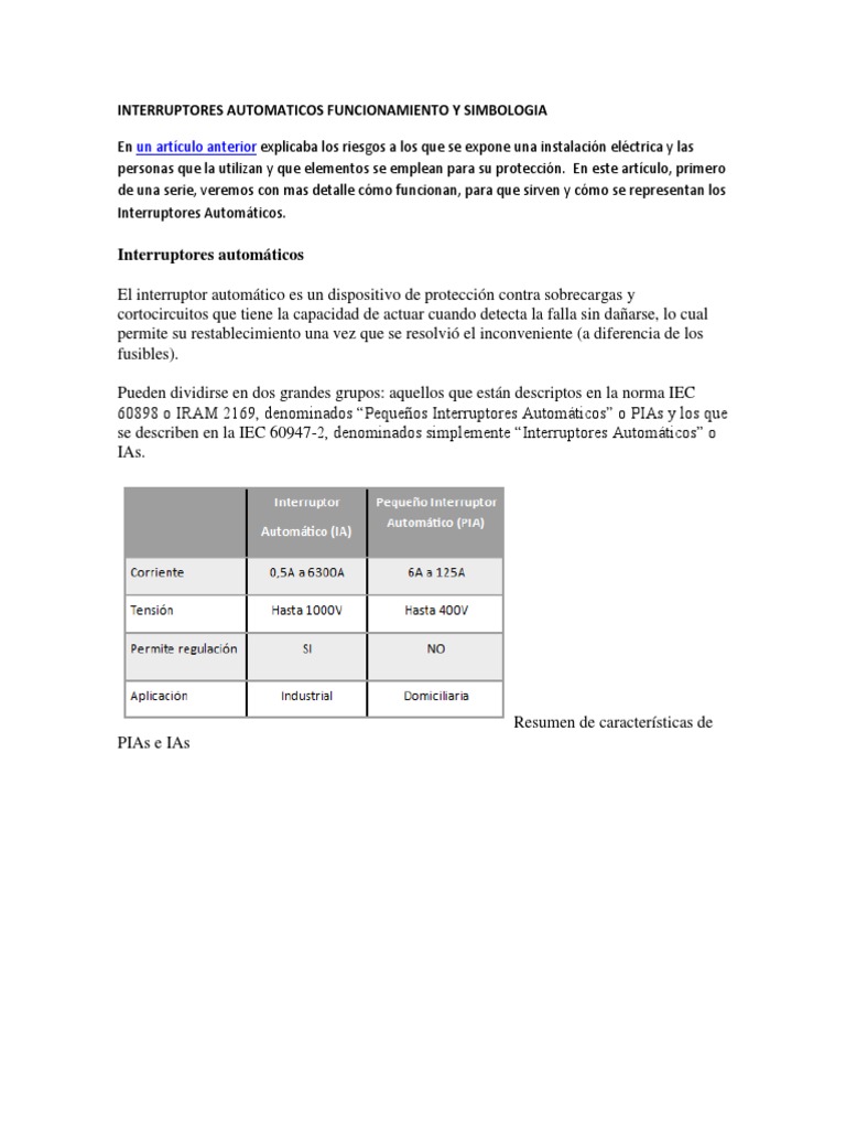 Interruptores Automaticos Funcionamiento y Simbologia | PDF | Bienes ...