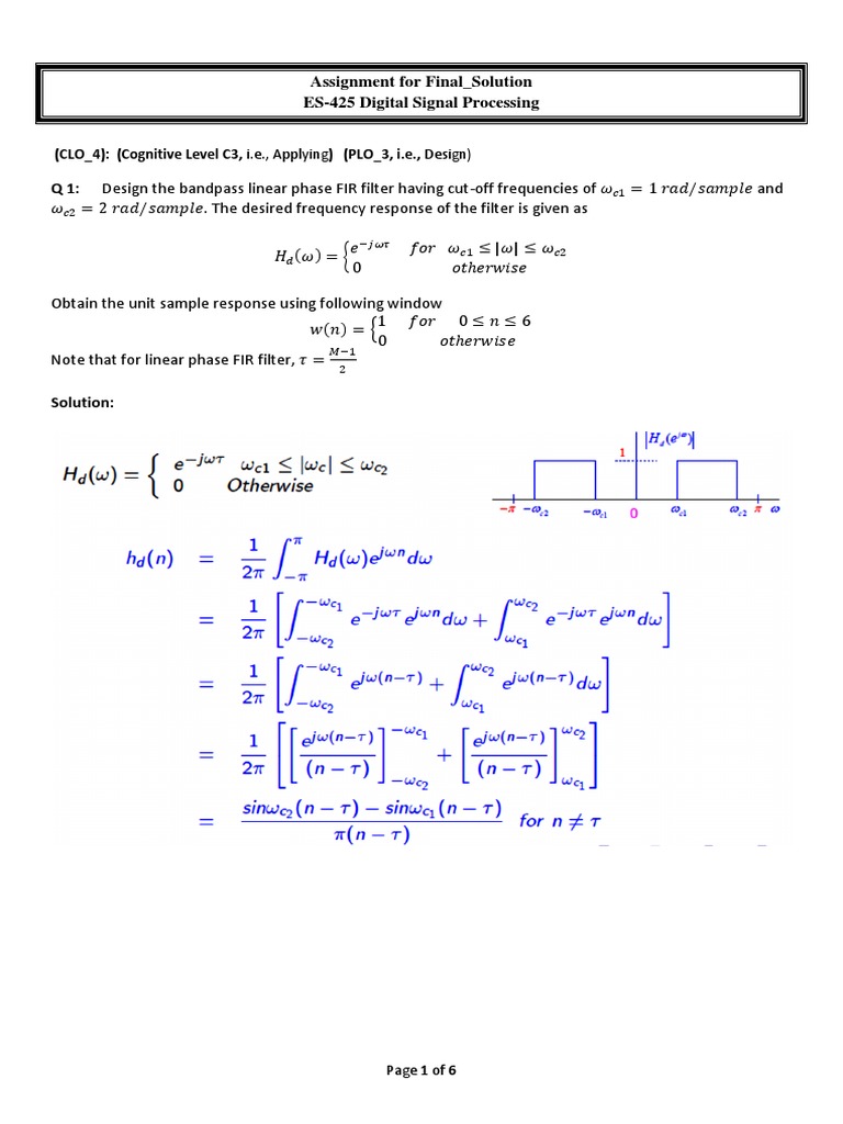 Digital Signal Processing Assignment For Final - Solution | PDF | Filter (Signal Processing ...