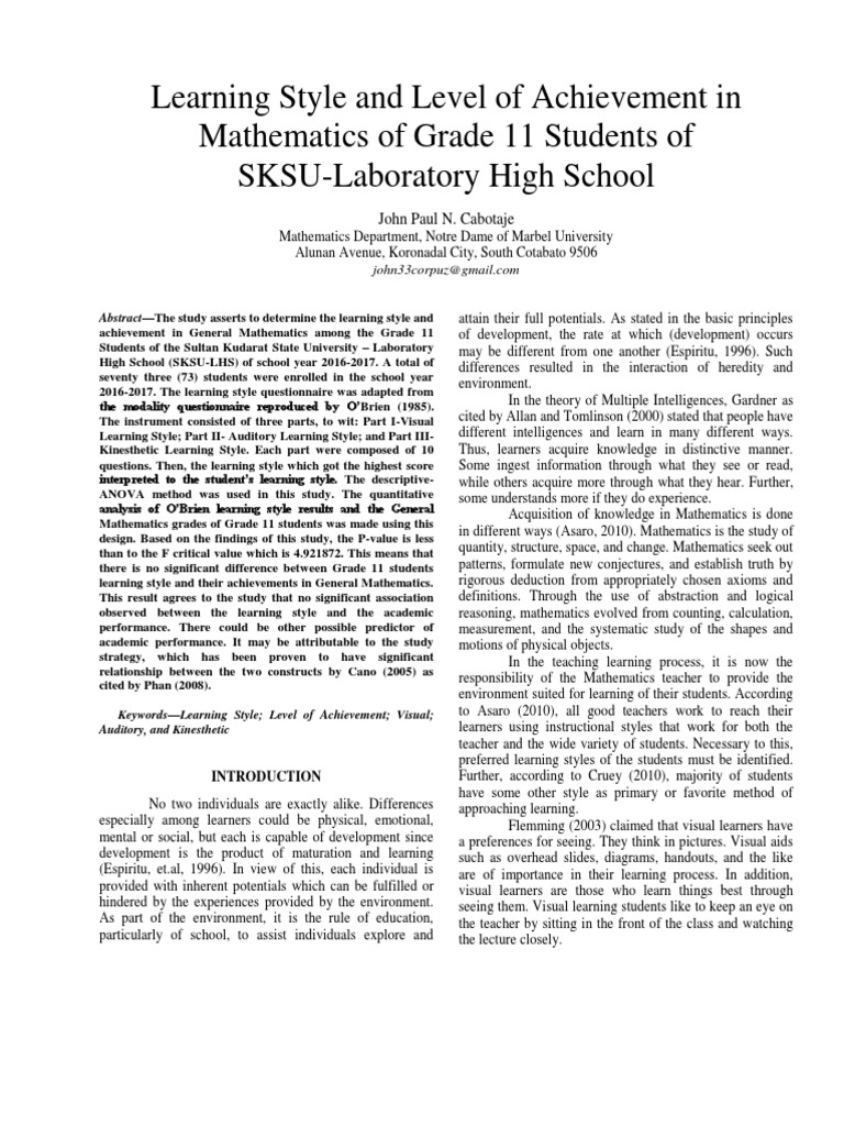 Learning Style To The Academic Performance | PDF | Learning Styles ...
