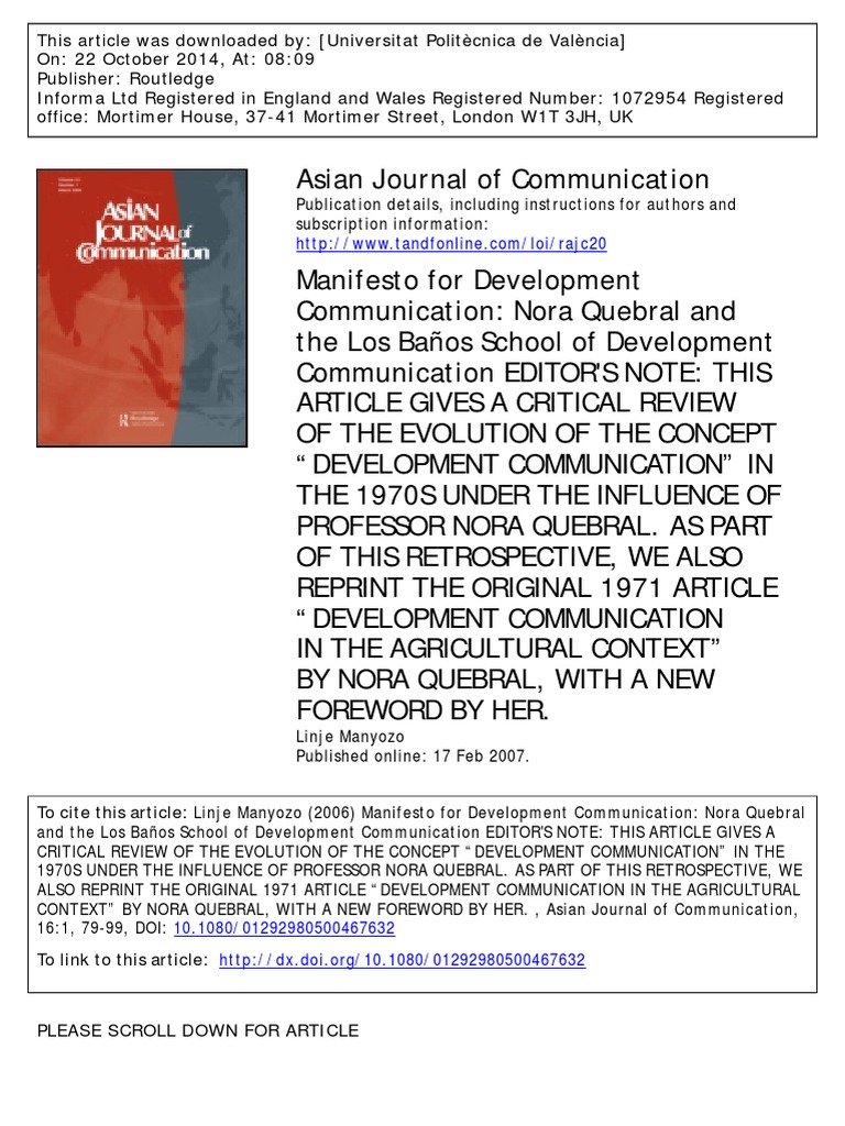 Manyozo, L. 2006 - Manifesto For Development Communication | PDF ...