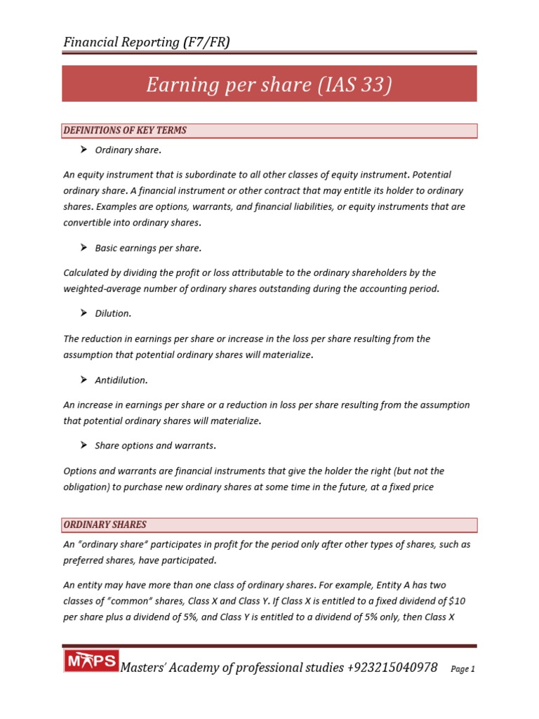 Ias 33 Eps F7 | Download Free PDF | Earnings Per Share | Stocks