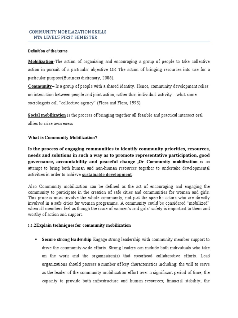Notes Community Mobilization Skills Level 5 2018 | PDF | Community ...