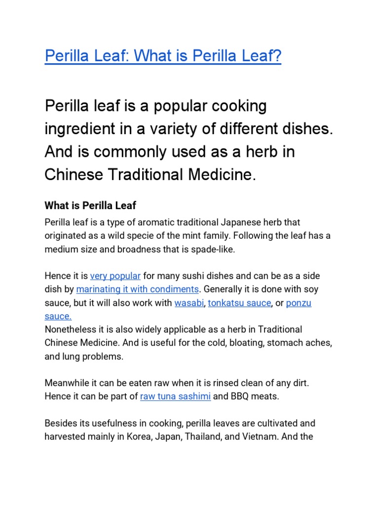 Perilla Leaf: Culinary and Health Benefits | PDF | Sushi | Cuisine