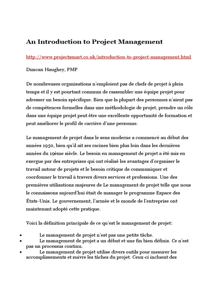 Introduction au Management de Projet | PDF | Chef de projet | Gestion ...