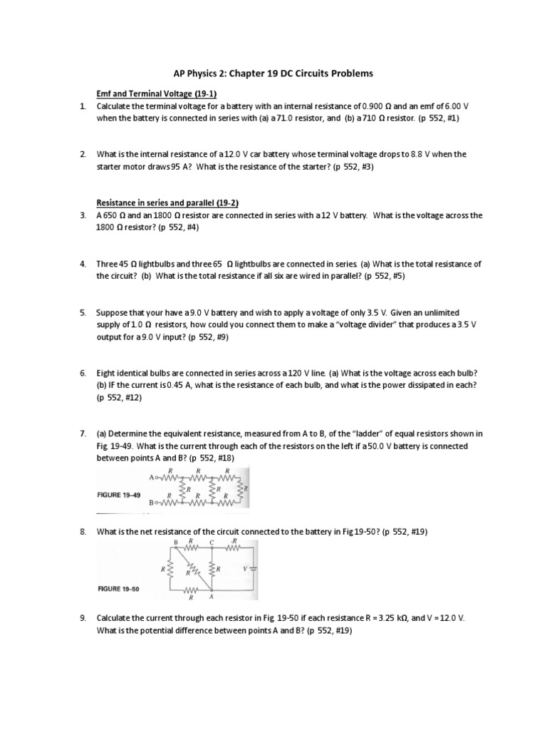 Analysis of DC Circuit Problems and Applications of Kirchhoff's Laws ...