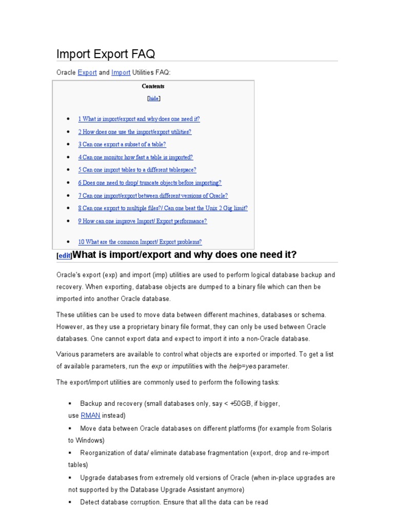 Import Export FAQ | PDF | Oracle Database | Databases