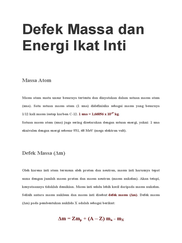 Defek Massa Dan Energi Ikat Inti | PDF
