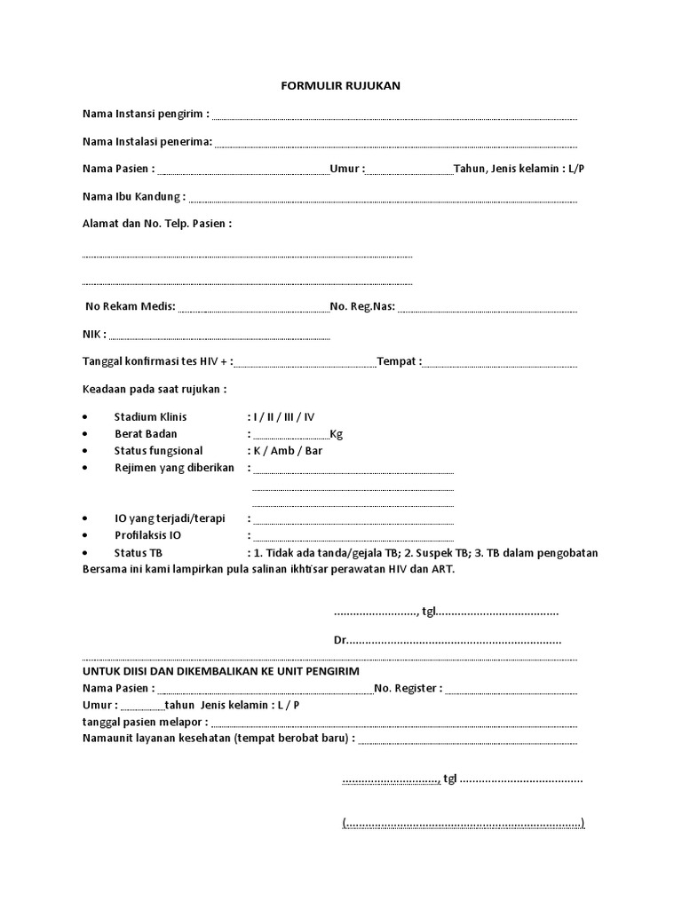 Formulir Rujukan Tes HIV Pasien | PDF | Pengembangan Diri