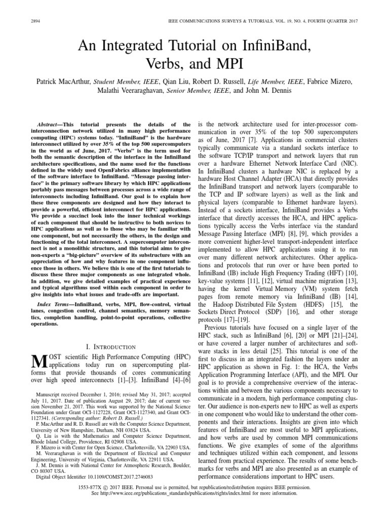 An Integrated Tutorial On Infiniband Verbs And Mpi Pdf Pdf Network Interface Controller