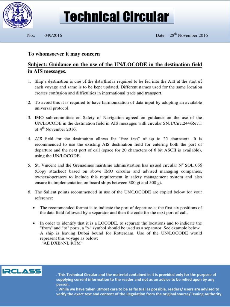 UN/LOCODE Guidance for AIS Messages | PDF | Transport | Computing
