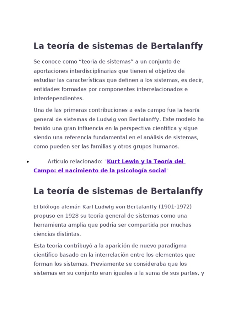La Teoría de Sistemas de Bertalanffy | PDF | Teoría de sistemas | Sistema