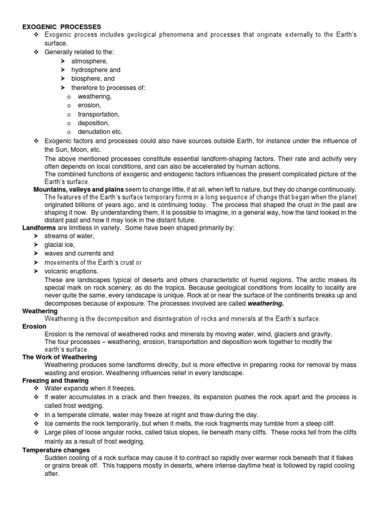 Exogenic Processes and Landform Formation | PDF | Weathering | Rock ...