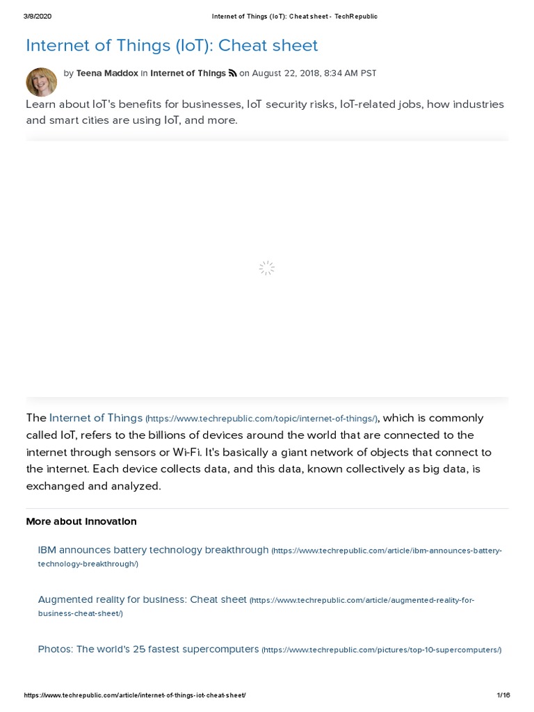 Internet of Things (IoT) - Cheat Sheet - TechRepublic | PDF | Internet Of Things | Big Data