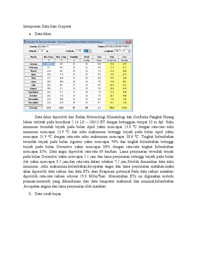 Interpretasi Data Dari Cropwat | PDF