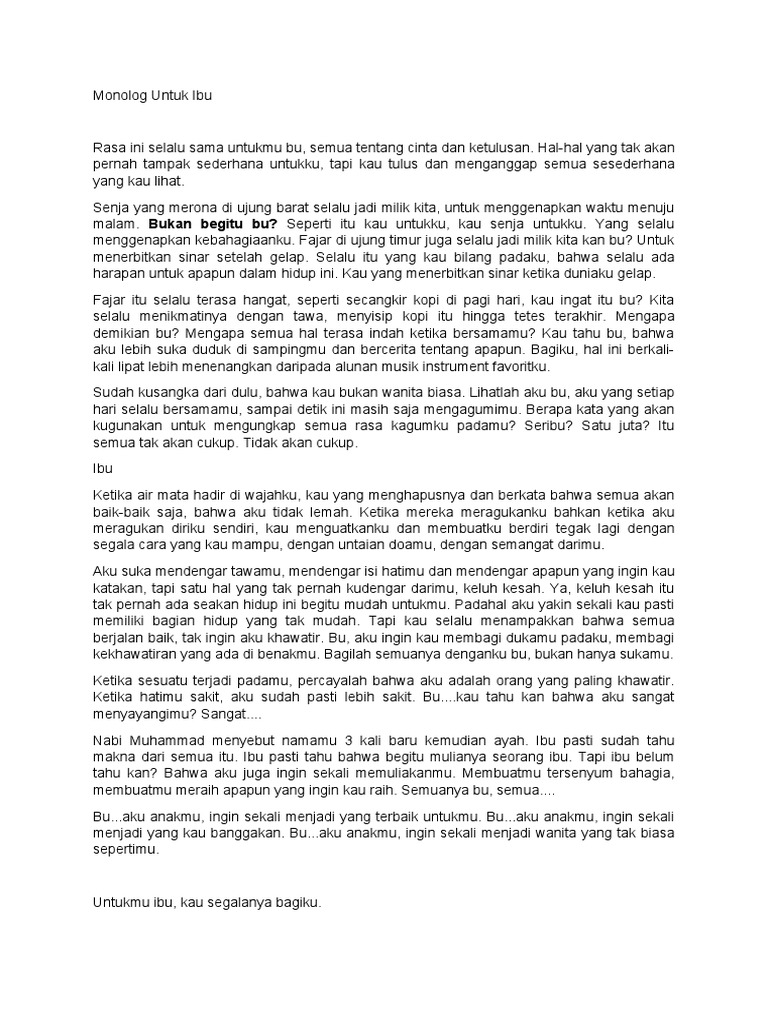Monolog Cinta untuk Ibu Tercinta | PDF | Puisi
