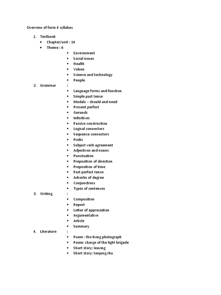 Overview of Form 4 and 5 Syllabus | PDF | Verb | Adjective