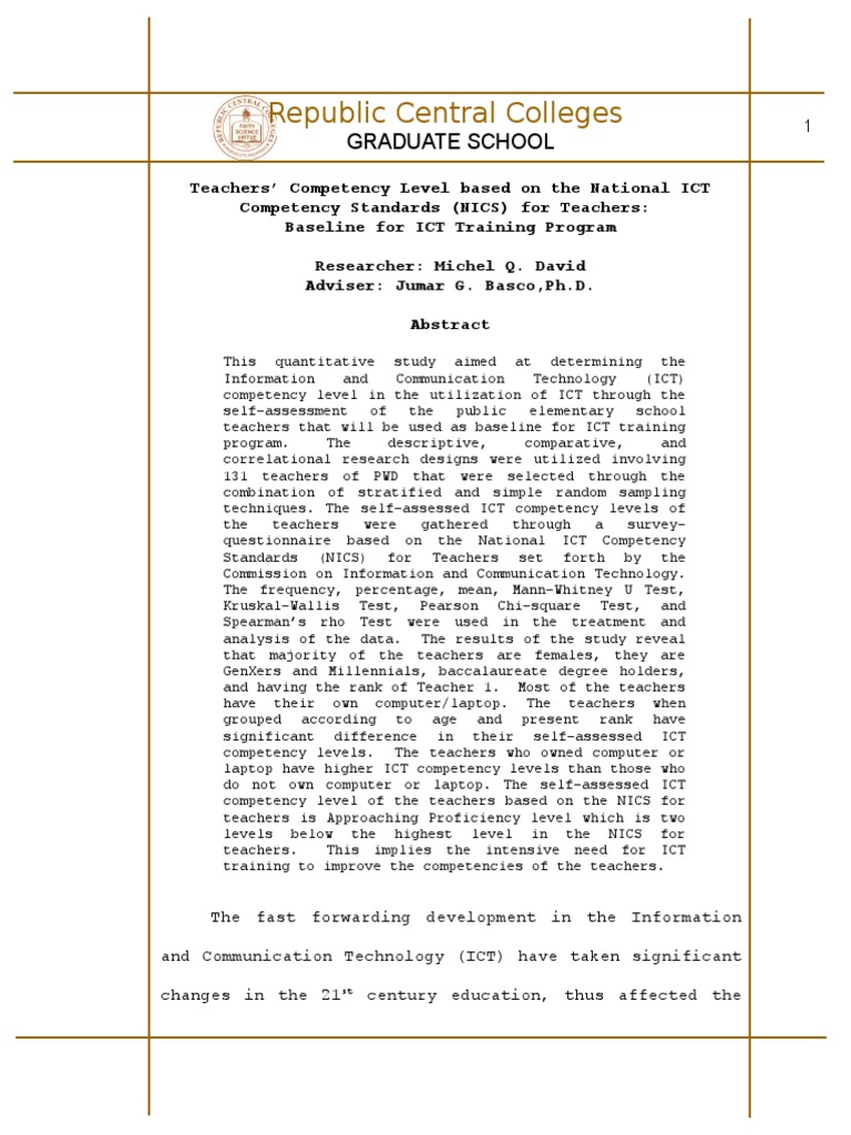 Sample Full Blown Quantitative Research ICT Competency Level | PDF ...