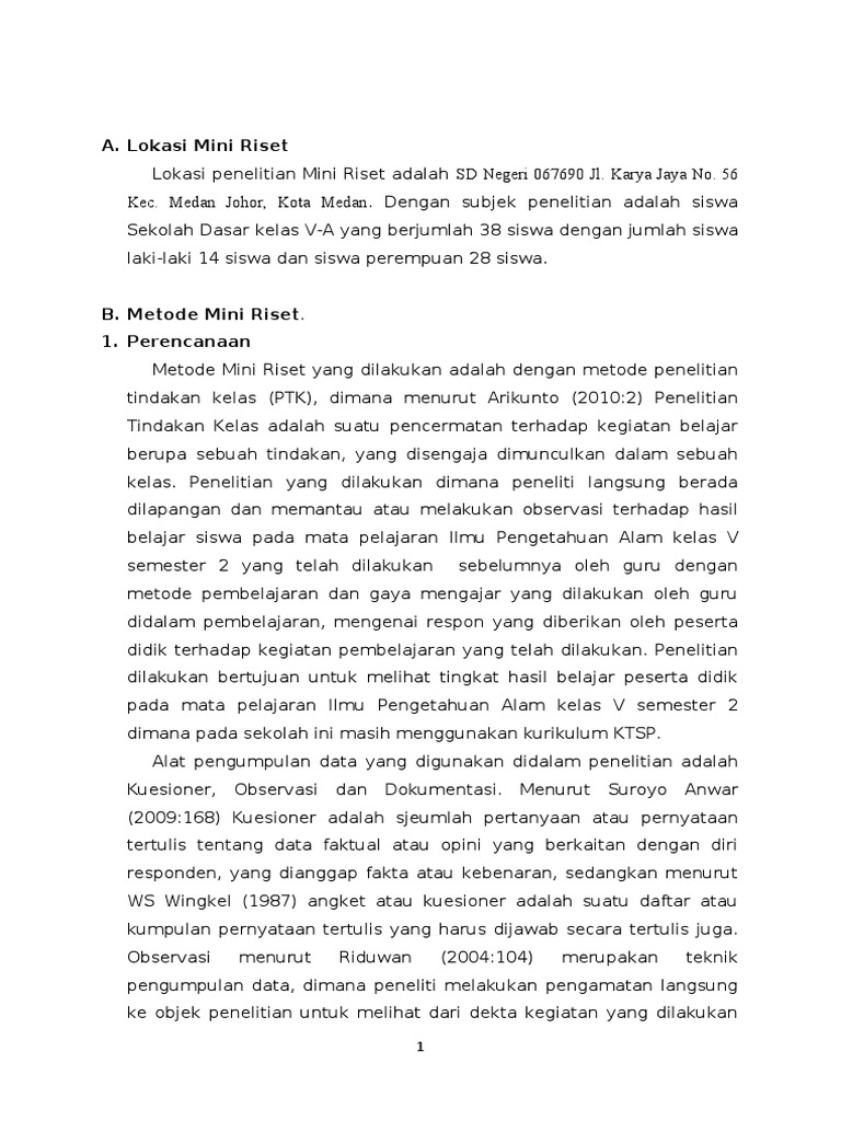 Mini Riset PGSD UNIMED | PDF
