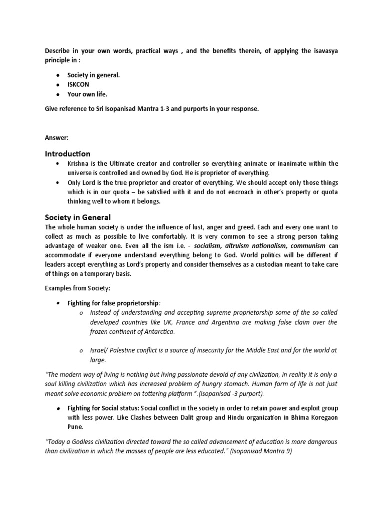 Sri Isopanisad Open Book Assessment Questions | PDF | Religion And Belief