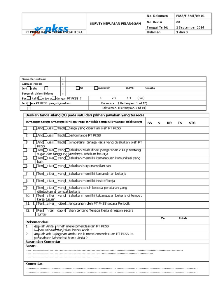 09-01 Formulir Kuesioner Survey Kepuasan Pelanggan 2019 | PDF