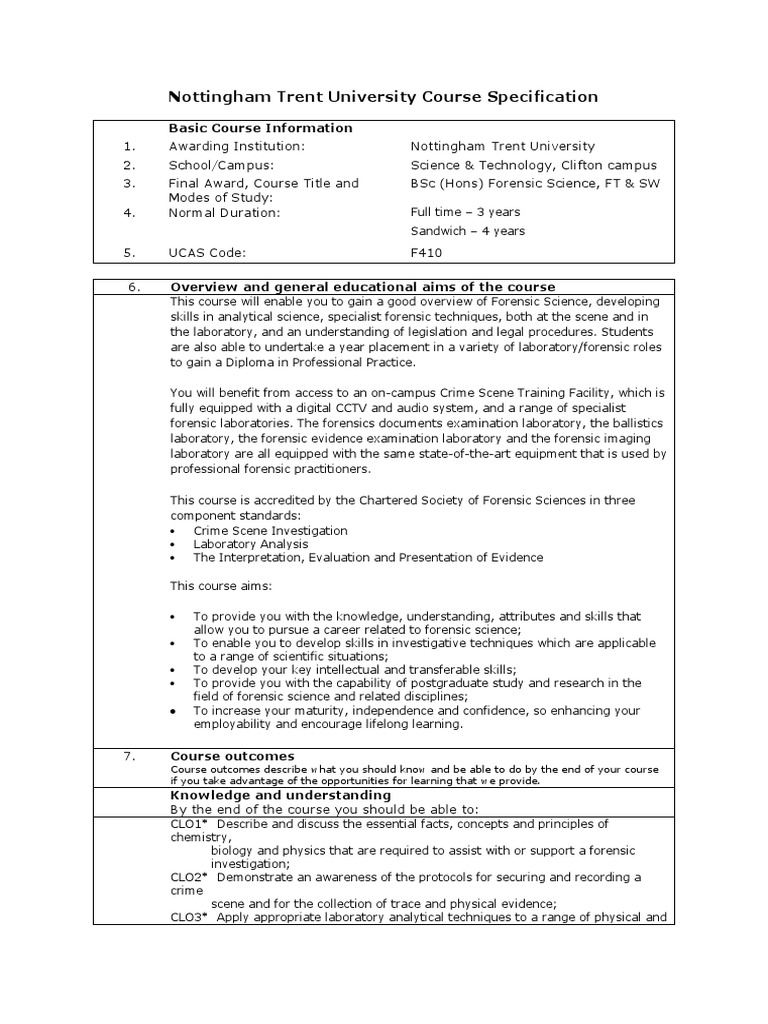 An Overview of the BSc (Hons) Forensic Science Course at Nottingham ...