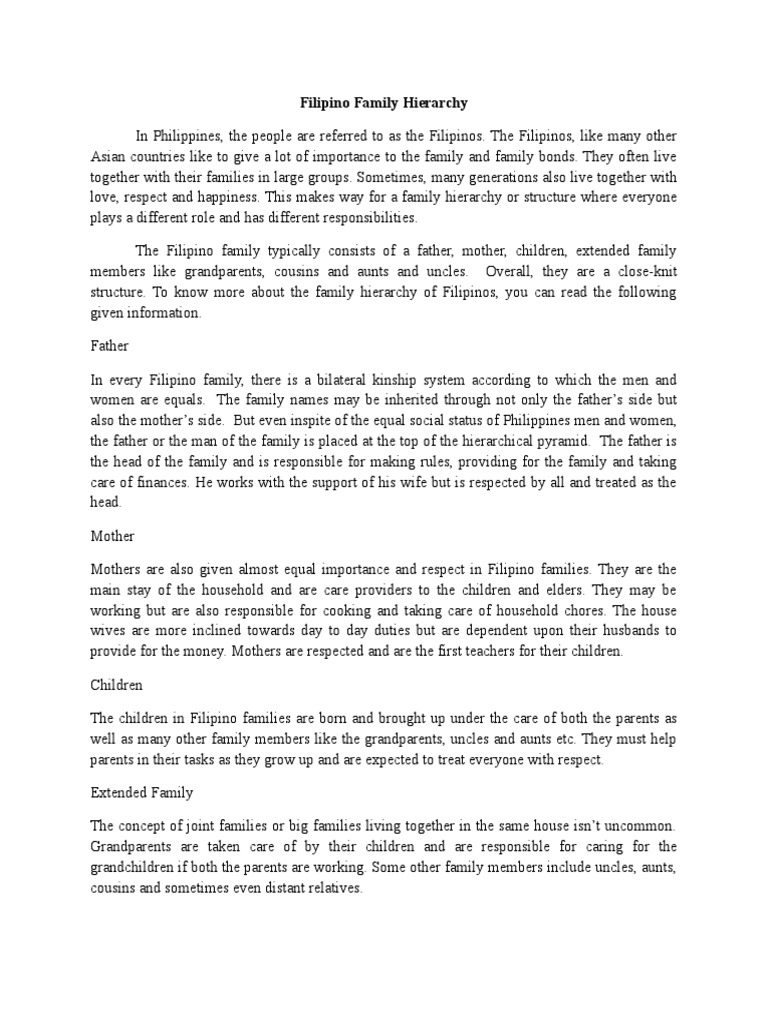 Filipino Family Hierarchy | PDF | Family | Interpersonal Relationships