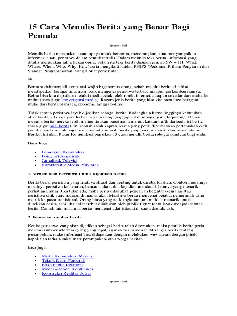 15 Cara Menulis Berita Yang Benar Bagi Pemula | PDF