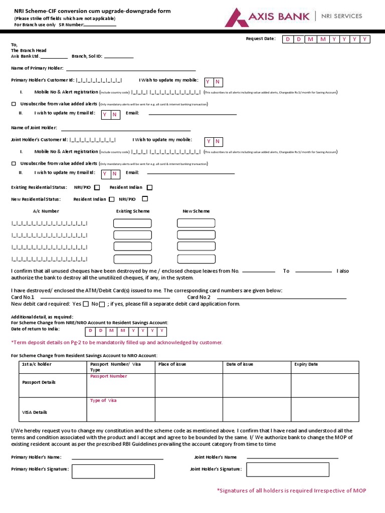 Resident To Nro Conversion Form | PDF | Cheque | Debit Card