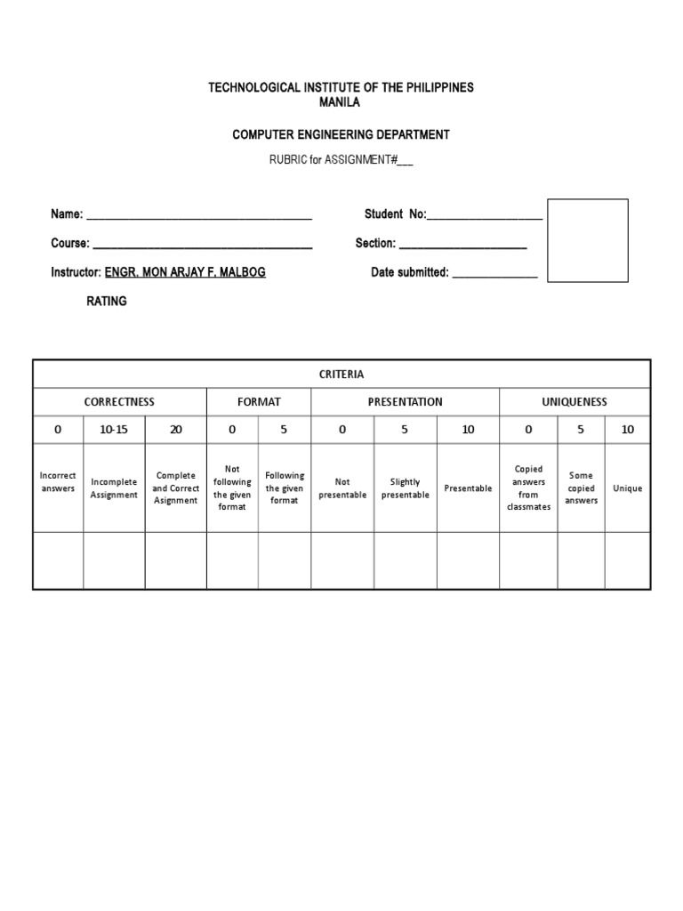 Computer Engineering Assignment Rubric | PDF
