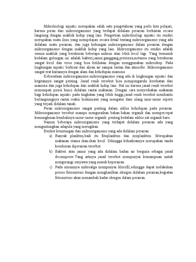 Mikrobiologi Aquatic Merupakan Salah Satu Pengetahuan Yang Perlu Kita ...