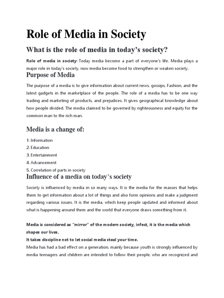 Role of Media in Society | PDF | News | Mass Media