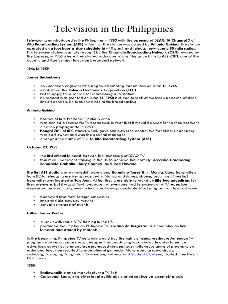 History of Television in The Philippines | PDF | Video | Metro Manila